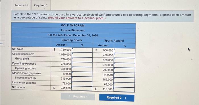 Solved Problem 12-1A (Algo) Perform vertical analysis | Chegg.com