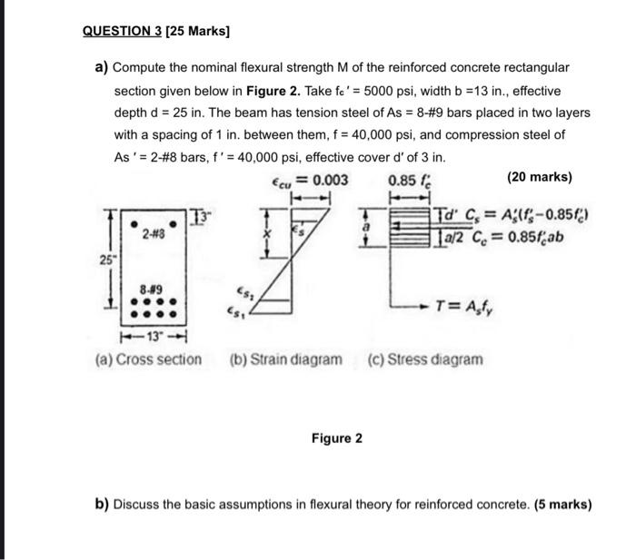 Solved a) Compute the nominal flexural strength M of the | Chegg.com