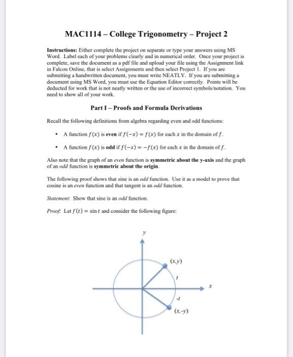 Solved MAC1114 College Trigonometry - Project 2 | Chegg.com