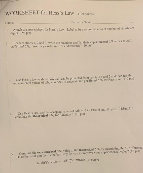 Determining the Enthalpy of a Chemical Reaction TABLE | Chegg.com