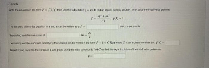 Solved (1 point) Write the equation in the form y f y/) then | Chegg.com