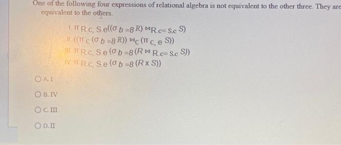 Solved one of the following four expression of relational | Chegg.com
