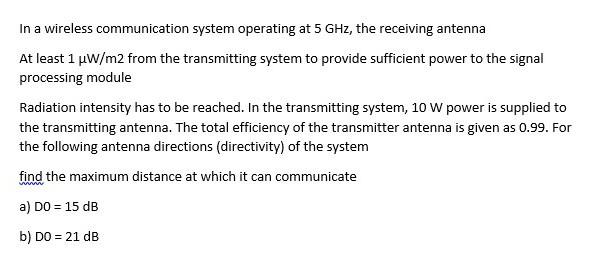 Solved In a wireless communication system operating at 5 | Chegg.com