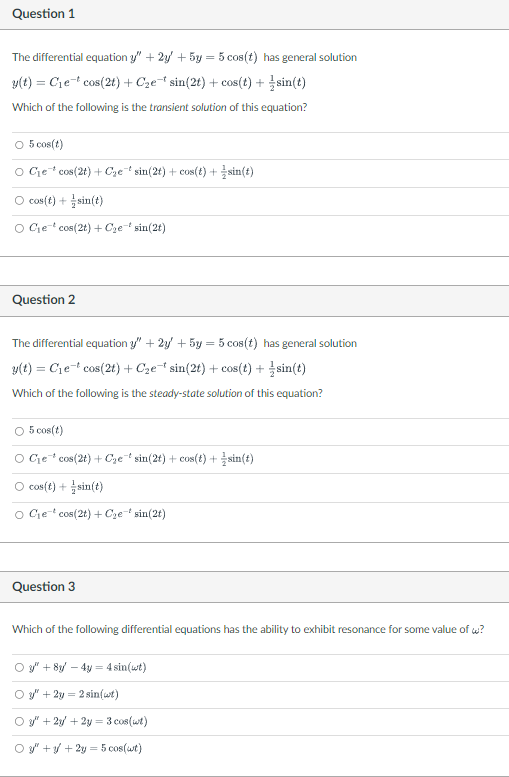 Solved Question 1The differential equation | Chegg.com
