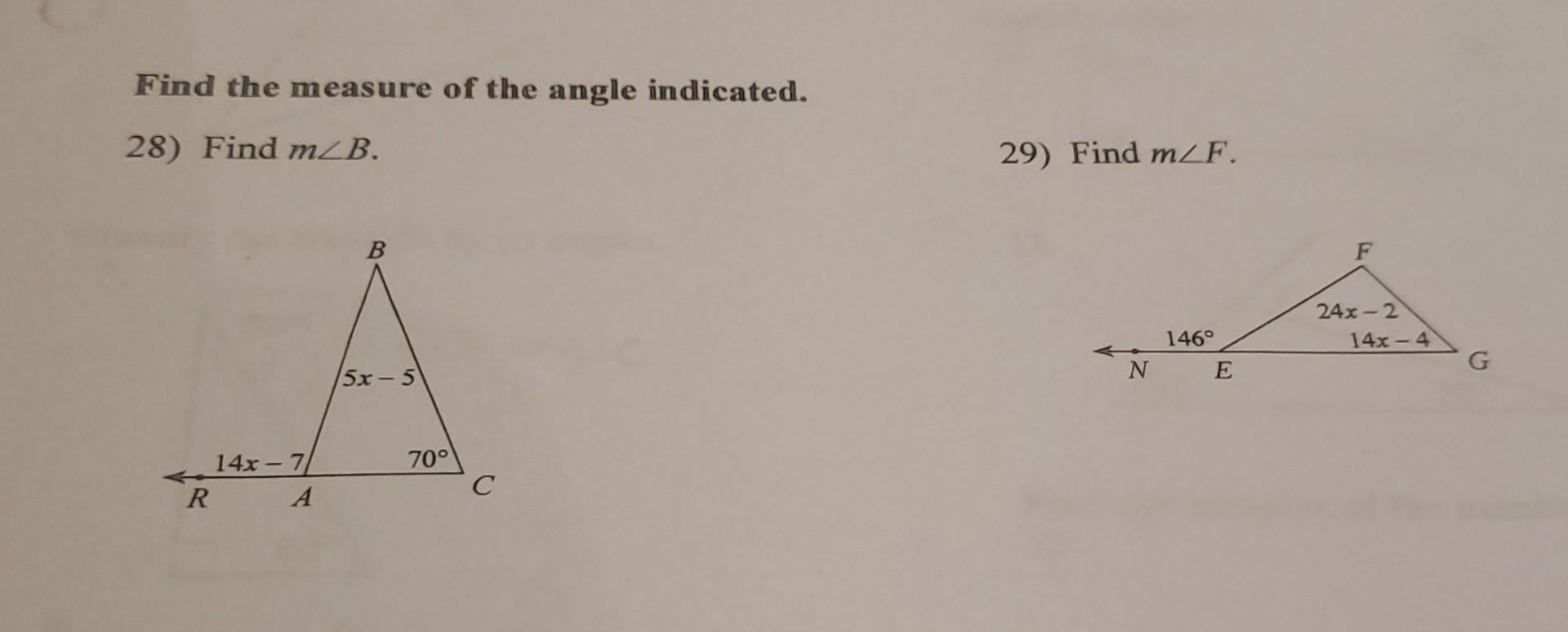 Solved Find the measure of the angle indicated. 28) Find | Chegg.com