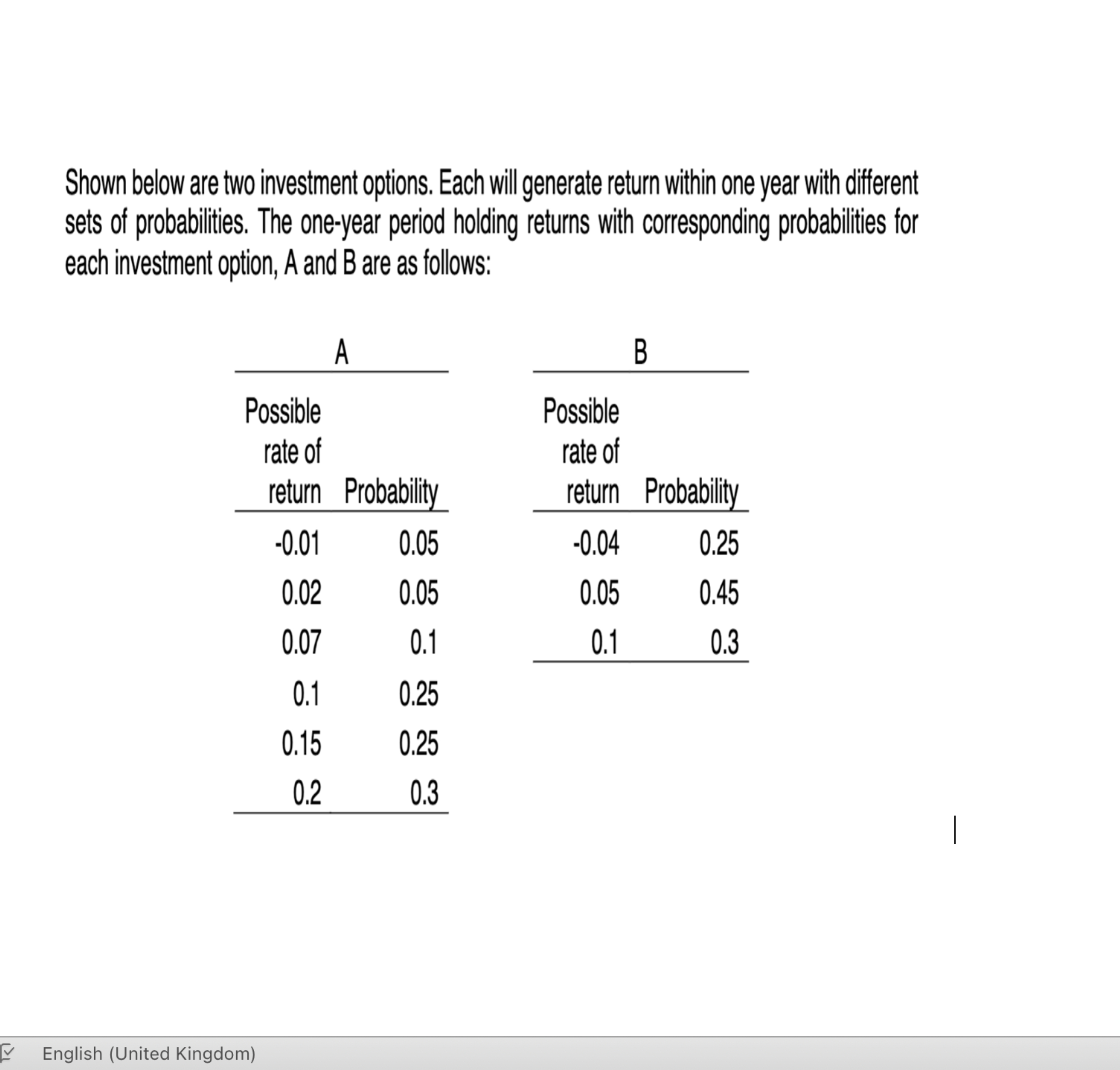 Calculate the expected rate of return for each | Chegg.com