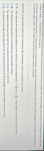 Solved number of trials, n, ﻿and probability of success, | Chegg.com