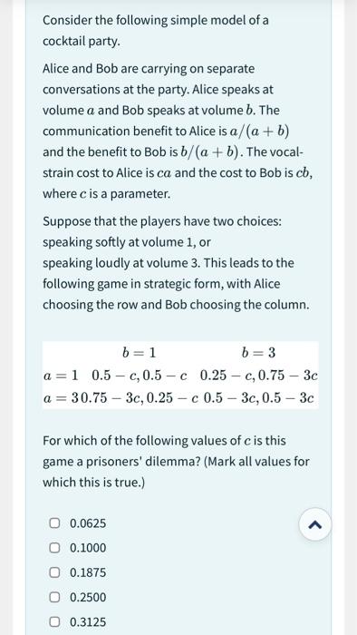 Solved Consider the following simple model of a cocktail | Chegg.com