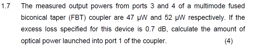 Solved 1 7 the Measured Output Powers From Ports 3 and 4