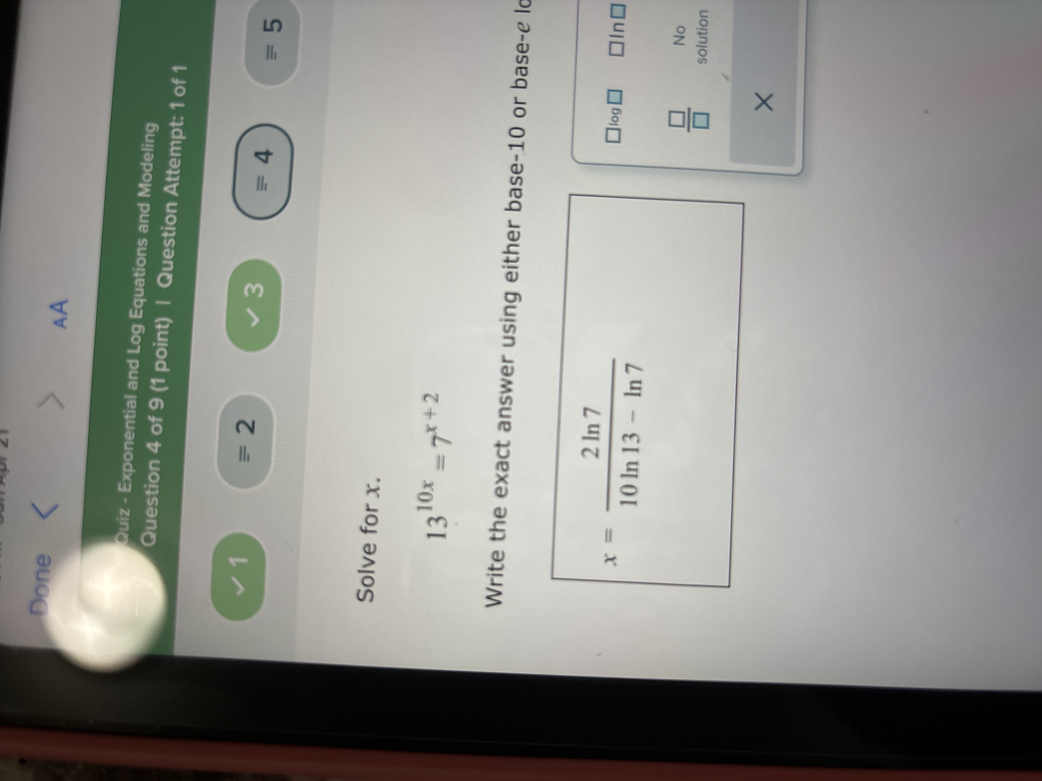 Solved Solve for x 13^(7x)=12^(-x-2) ﻿Write the exact answer | Chegg.com