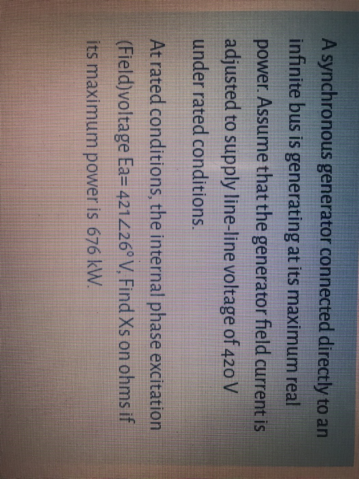 Solved A synchronous generator connected directly to an | Chegg.com