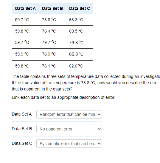 Solved The table contains three sets of temperature data | Chegg.com