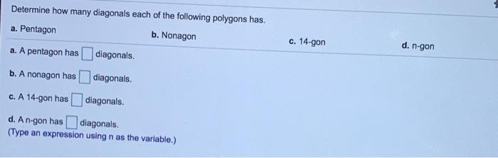 Solved Determine how many diagonals each of the following | Chegg.com