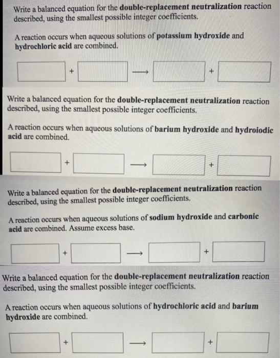 Solved Write a balanced equation for the double-replacement | Chegg.com