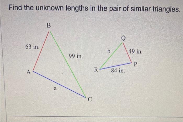 Solved Find the unknown lengths in the pair of similar | Chegg.com