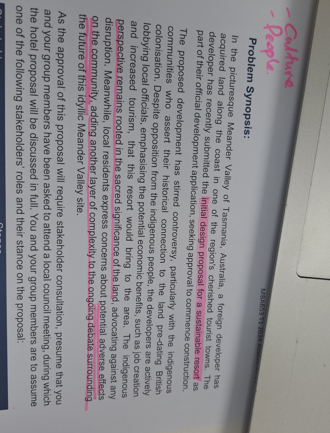 Solved Problem Synopsis:In the picturesque Meander Valley of | Chegg.com