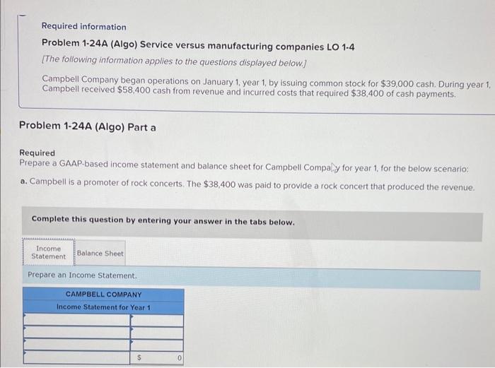 Solved Required information Problem 1-24A (Algo) Service | Chegg.com