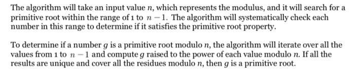 Solved The algorithm will take an input value n, which | Chegg.com