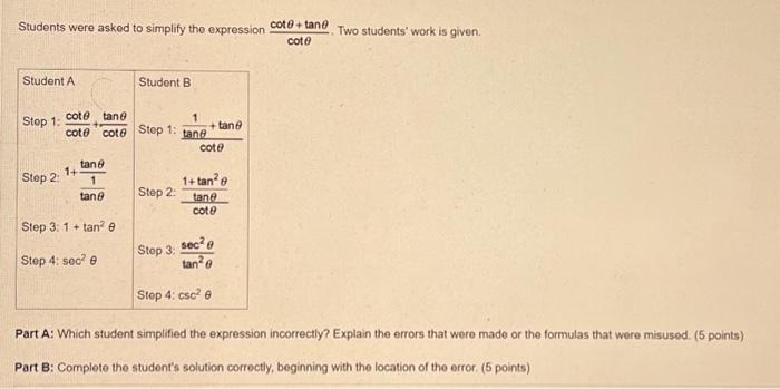 Solved Part A: /1 (correct student) /2 (correct step | Chegg.com