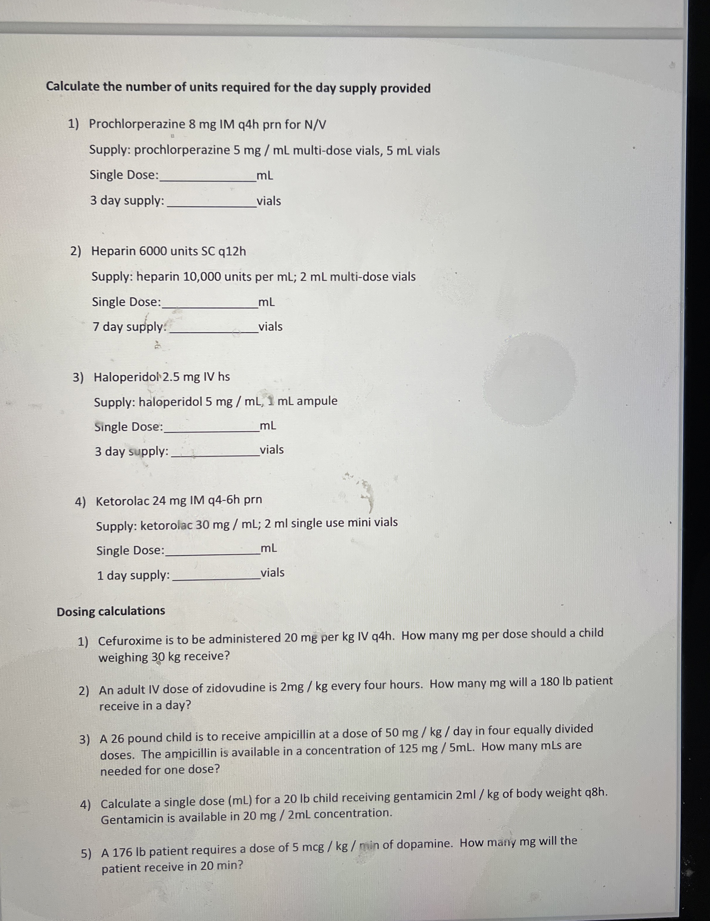 Solved Calculate the quantity of medication required for one | Chegg.com