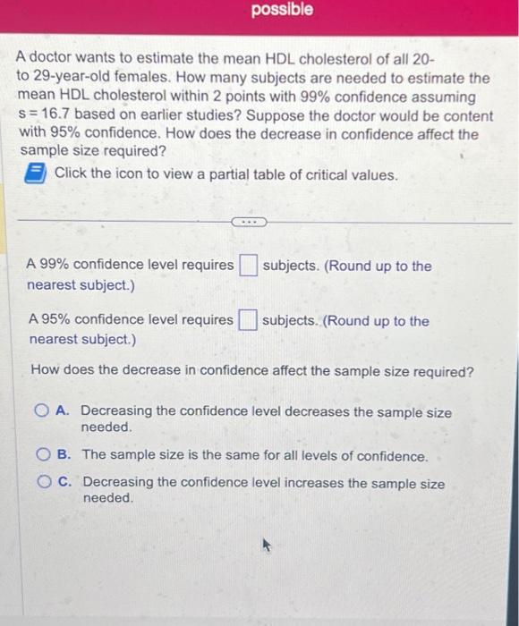 Solved A doctor wants to estimate the mean HDL cholesterol | Chegg.com