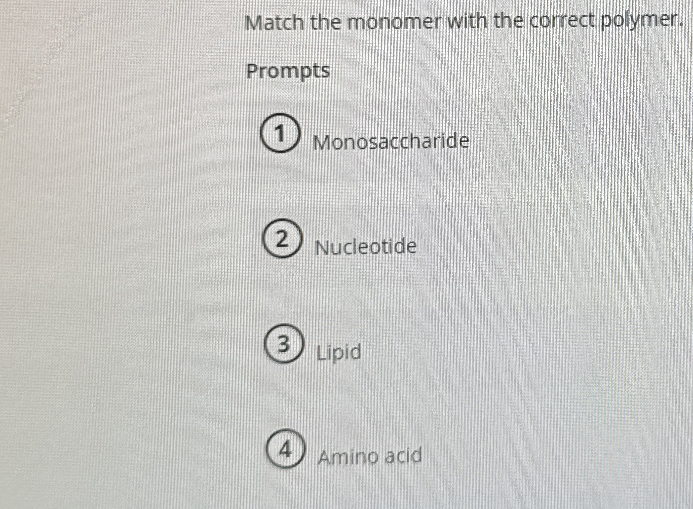 Solved Match the monomer with the correct | Chegg.com