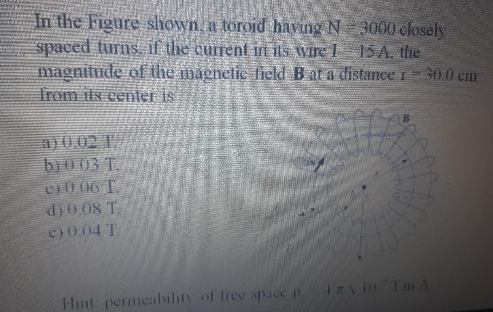 Solved In the Figure shown, a toroid having N = 3000 closely | Chegg.com