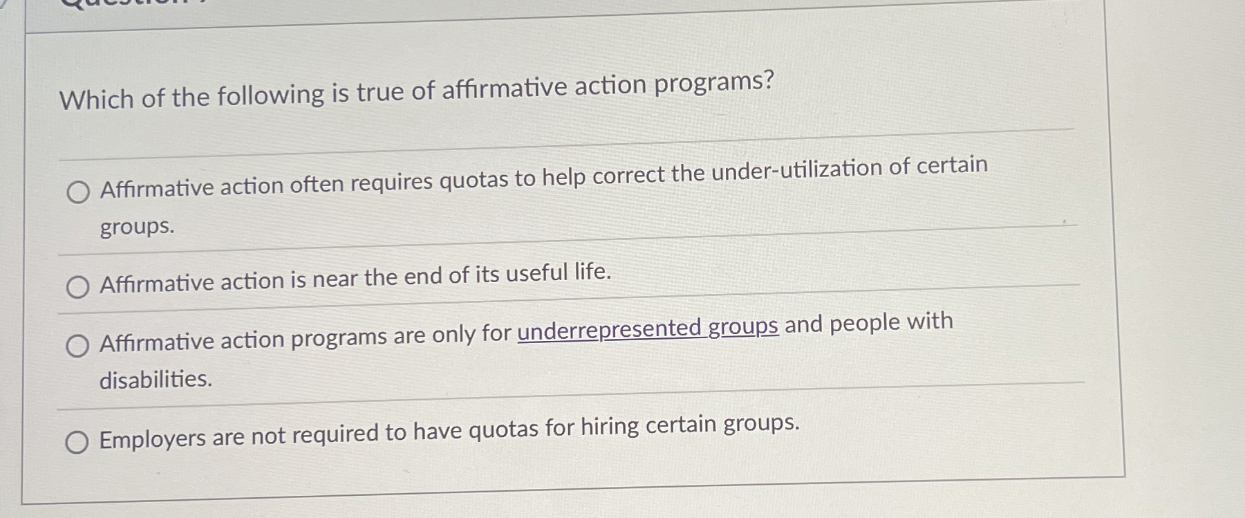 Solved Which of the following is true of affirmative action | Chegg.com