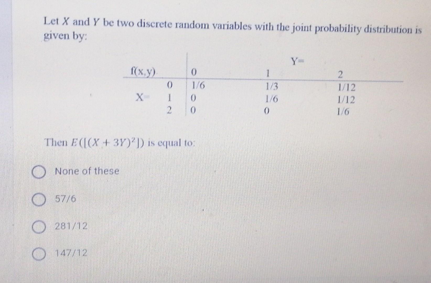 Solved Let X and Y be two discrete random variables with the | Chegg.com