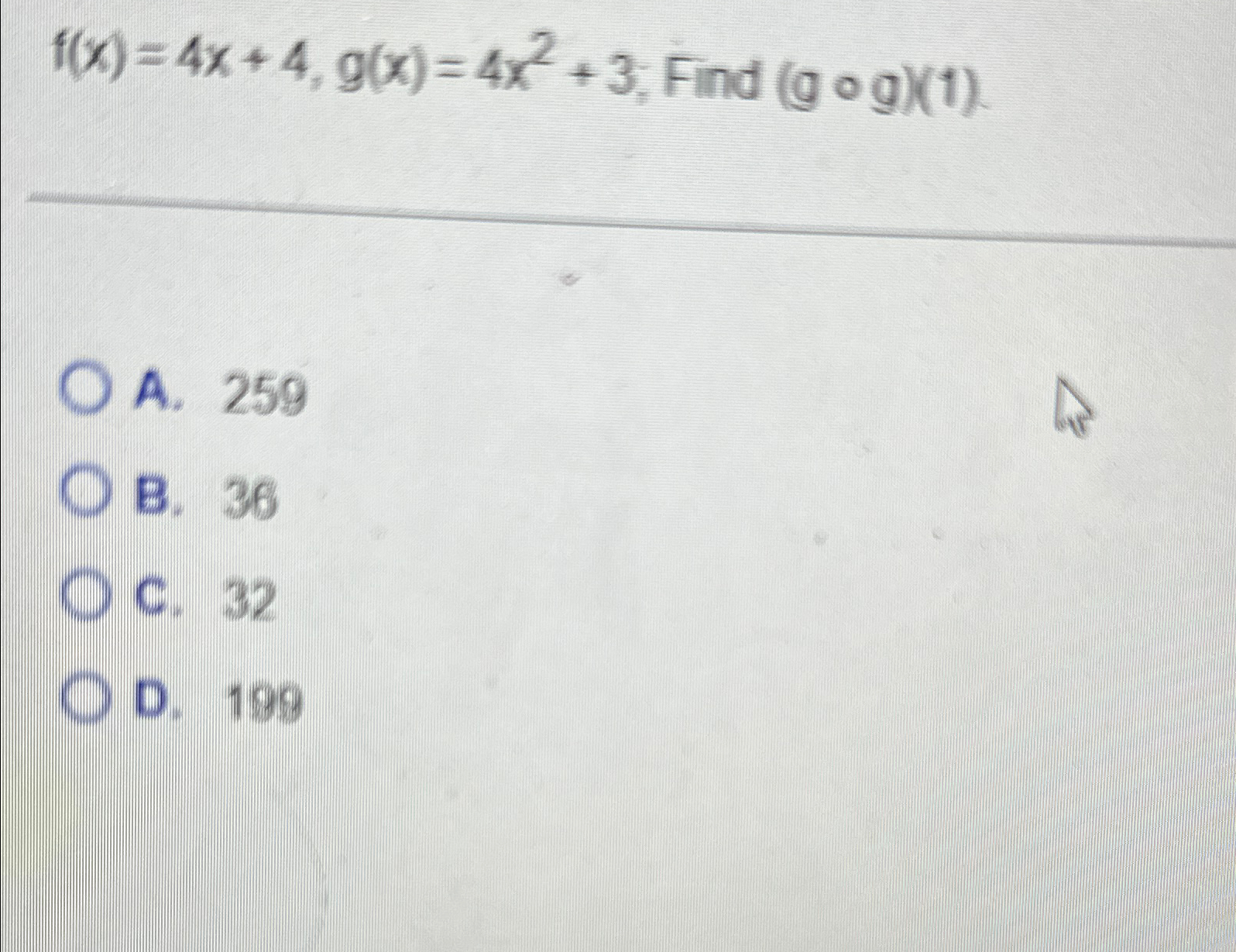 Solved f(x)=4x+4,g(x)=4x2+3; Find | Chegg.com