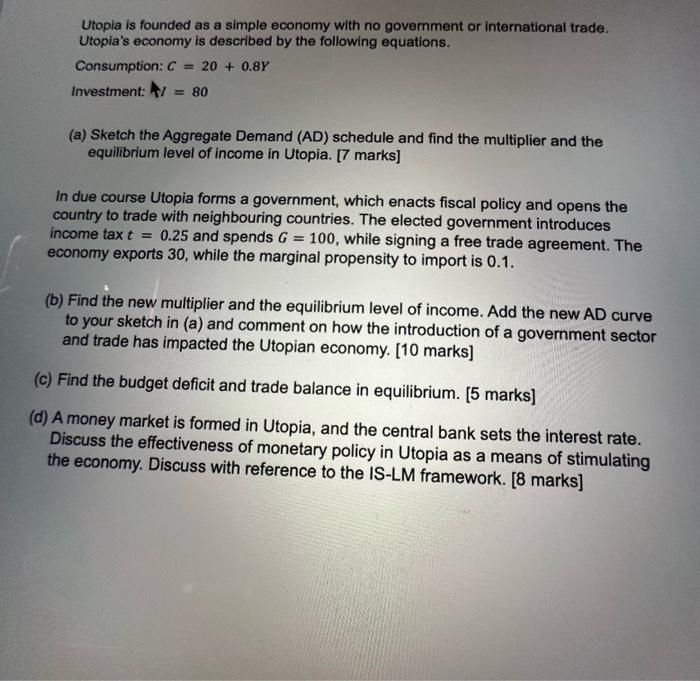 Solved Utopia is founded as a simple economy with no | Chegg.com