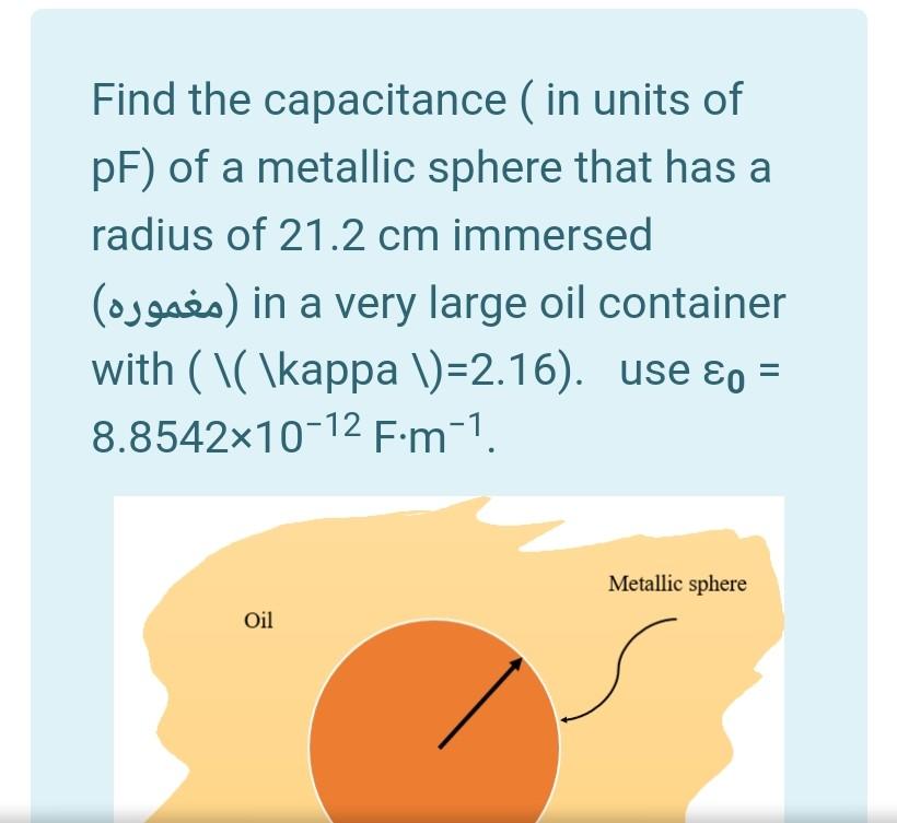 Solved Find the capacitance ( in units of pF) of a metallic | Chegg.com