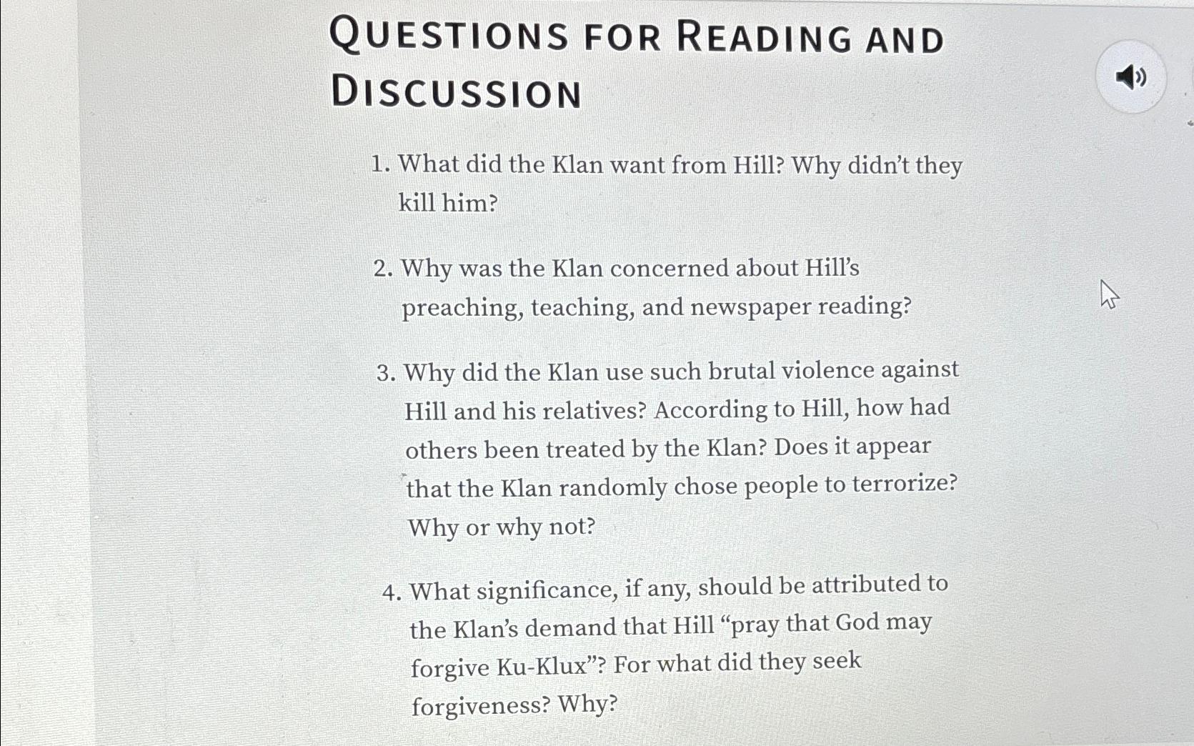 Solved QUESTIONS FOR READING AND DISCUSSIONWhat did the Klan | Chegg.com