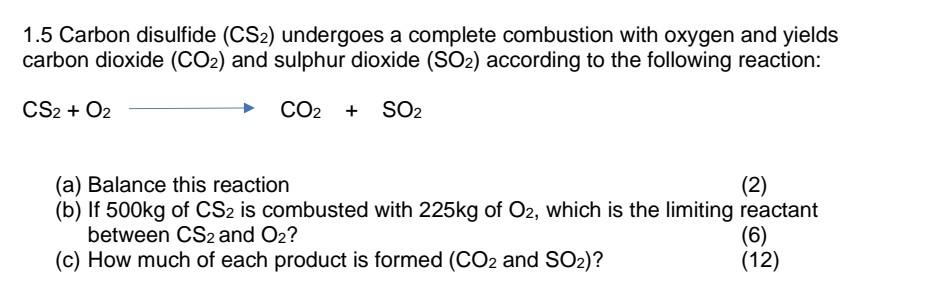 Solved 1.5 Carbon disulfide (CS2) undergoes a complete | Chegg.com