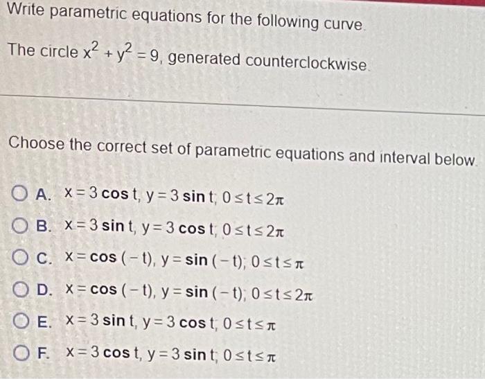 Solved Write parametric equations for the following curve | Chegg.com