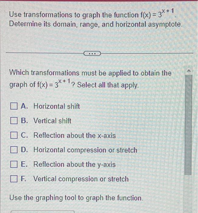 Solved Use transformations to graph the function f(x)=3x+1. | Chegg.com