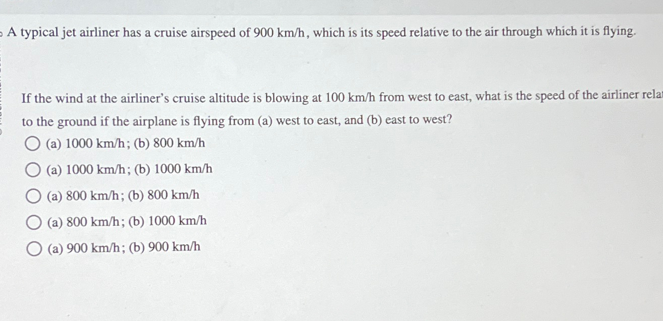 Solved A typical jet airliner has a cruise airspeed of | Chegg.com
