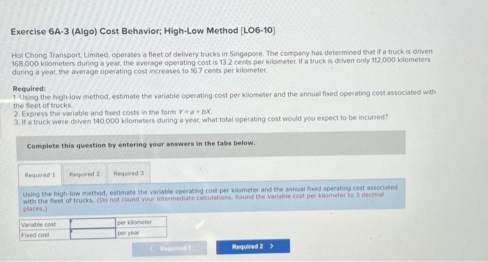 Solved Exercise 6A-3 (Algo) Cost Behavior; High-Low Method | Chegg.com