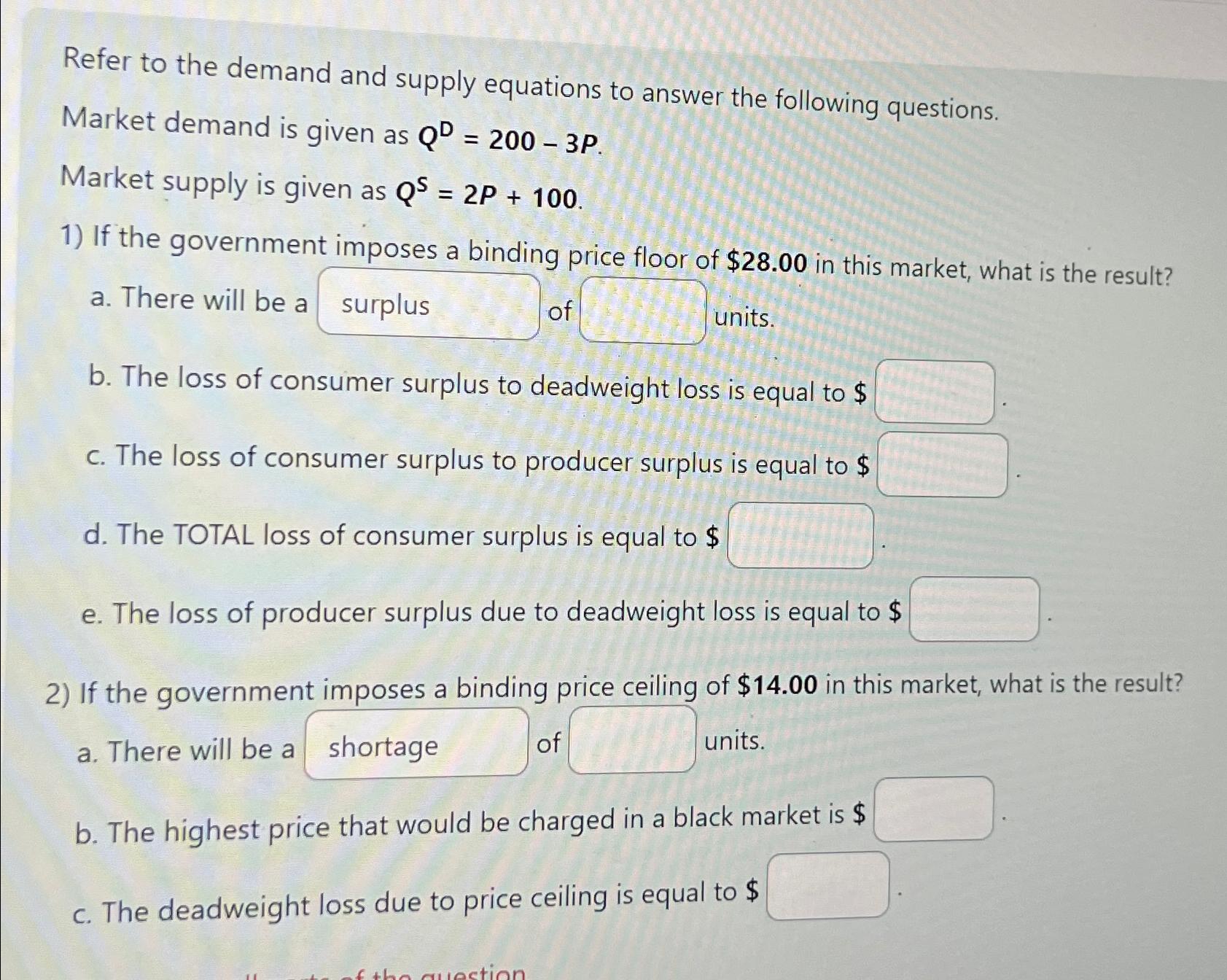 Solved Refer to the demand and supply equations to answer | Chegg.com
