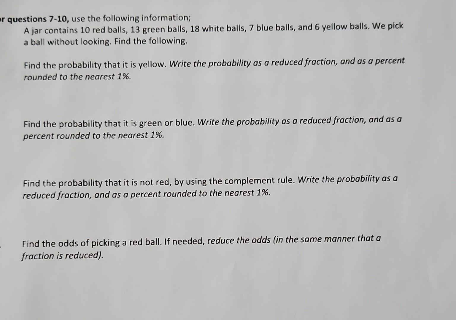 Solved questions 7-10, use the following information; A jar | Chegg.com