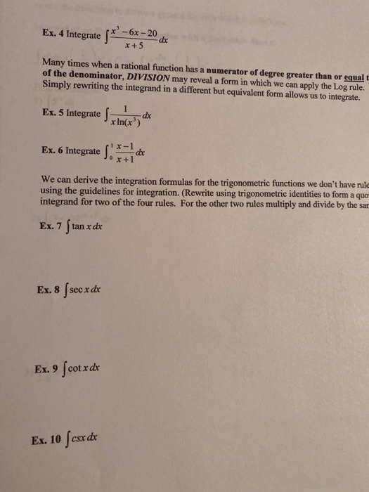 Solved Ex. 4 Integrate - 6x-20 -dz X + 5 Many times when a | Chegg.com