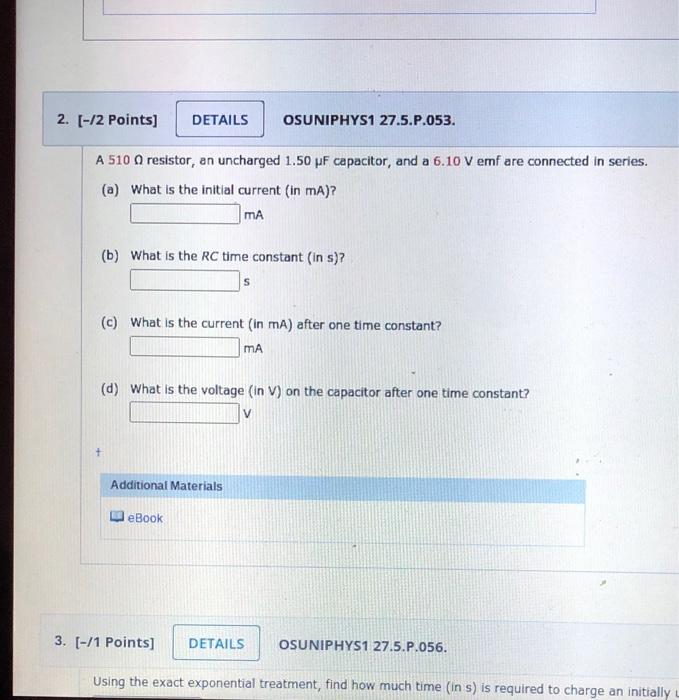 Solved 2. (-/2 points) DETAILS OSUNIPHYS1 27.5.P.053. A 510 | Chegg.com Solved 2. (-/2 points) DETAILS OSUNIPHYS1 27.5.P.053. A 510 | Chegg.com