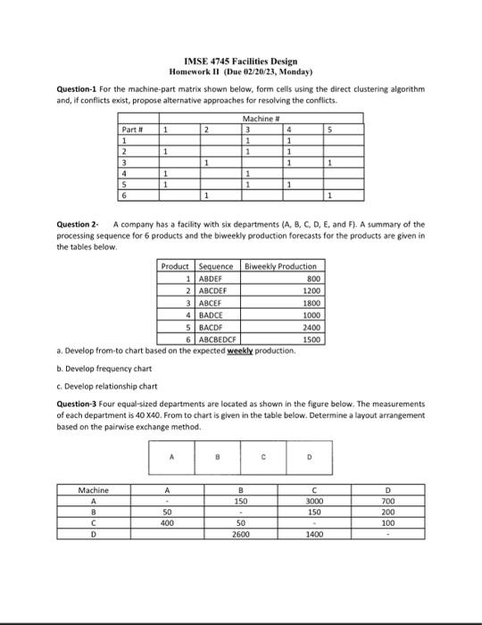 IMSE 4745 Facilities Design Homework II (Due | Chegg.com