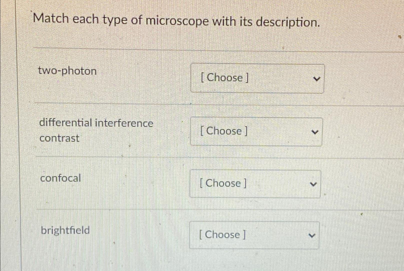 Solved Match each type of microscope with its | Chegg.com