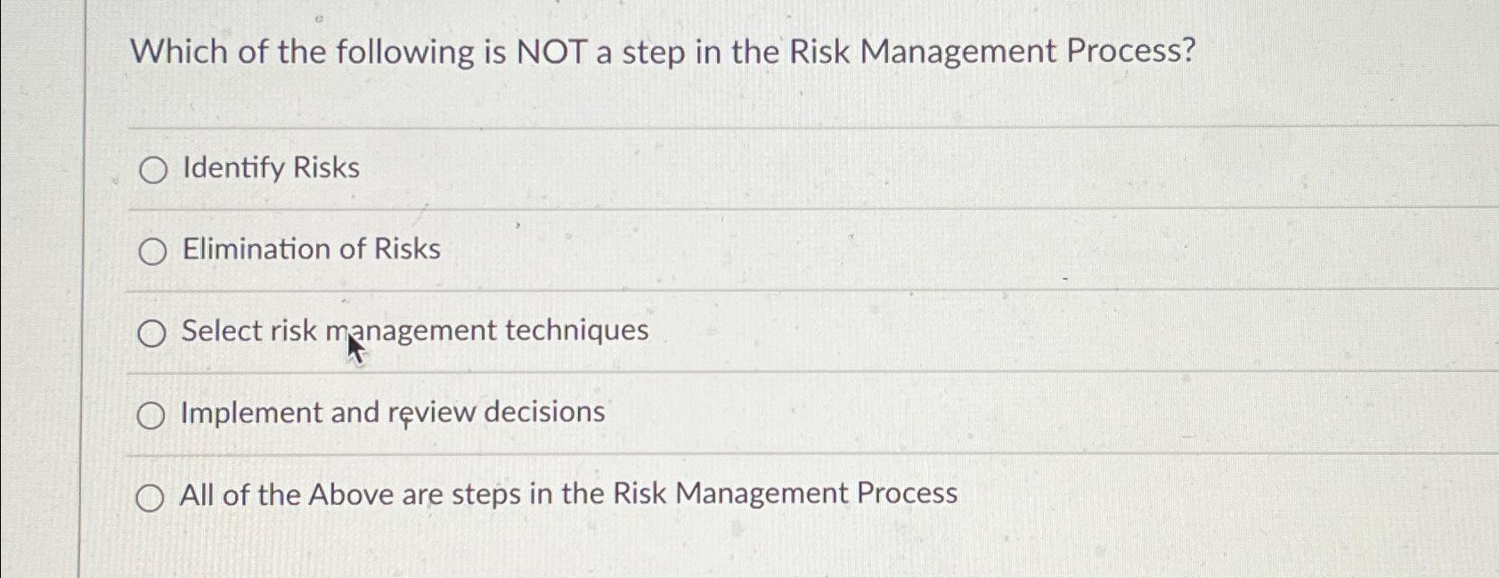 Solved Which of the following is NOT a step in the Risk | Chegg.com