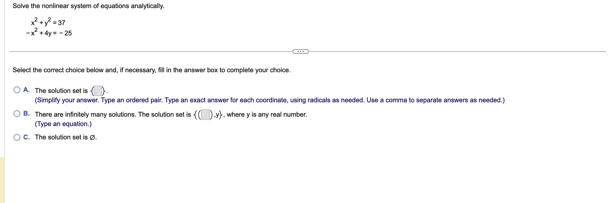 Solved Solve the nonlinear system of equations | Chegg.com