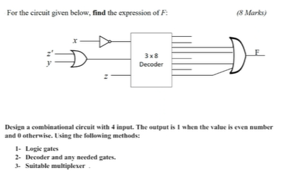 Solved Design a combinational circuit with 4 ﻿input. The | Chegg.com