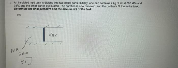 Solved 1. An insulated rigid tank is divided into two equal | Chegg.com