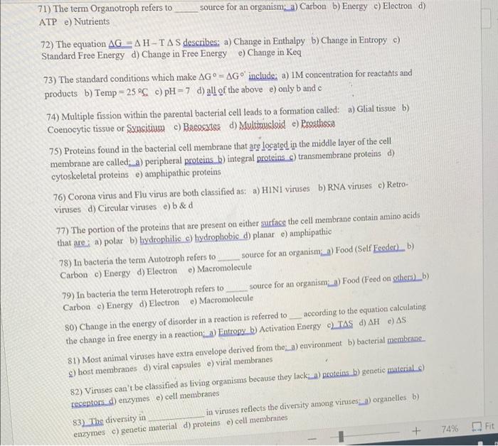 Solved 71) The term Organotroph refers to source for an | Chegg.com