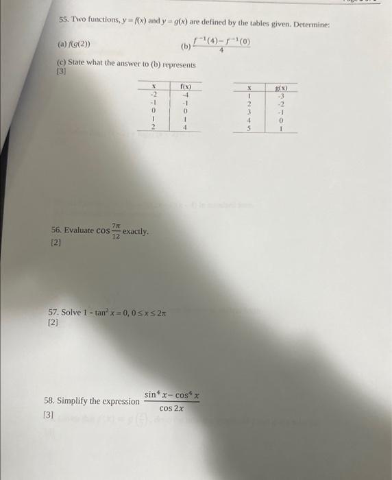 Solved 55. Two functions, y=f(x) and y=g(x) are defined by | Chegg.com